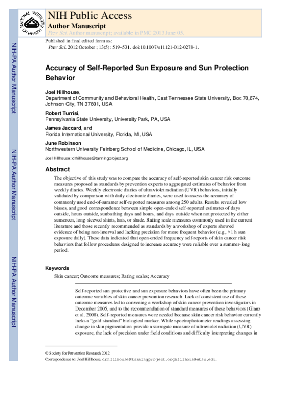 (PDF) Accuracy of Self-Reported Sun Exposure and Sun Protection ...