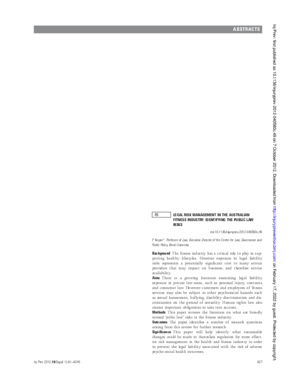 (PDF) Legal Risk Management in the Australian Fitness Industry ...