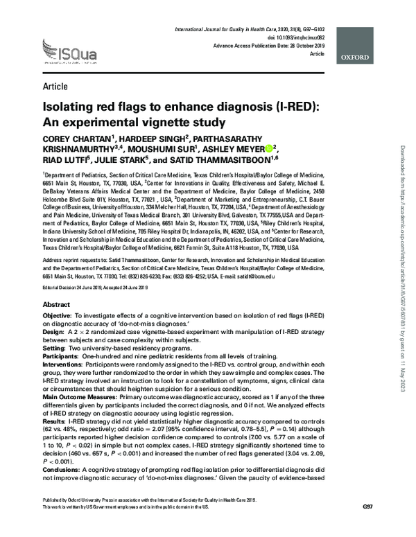 (PDF) Isolating red flags to enhance diagnosis (I-RED): An experimental ...
