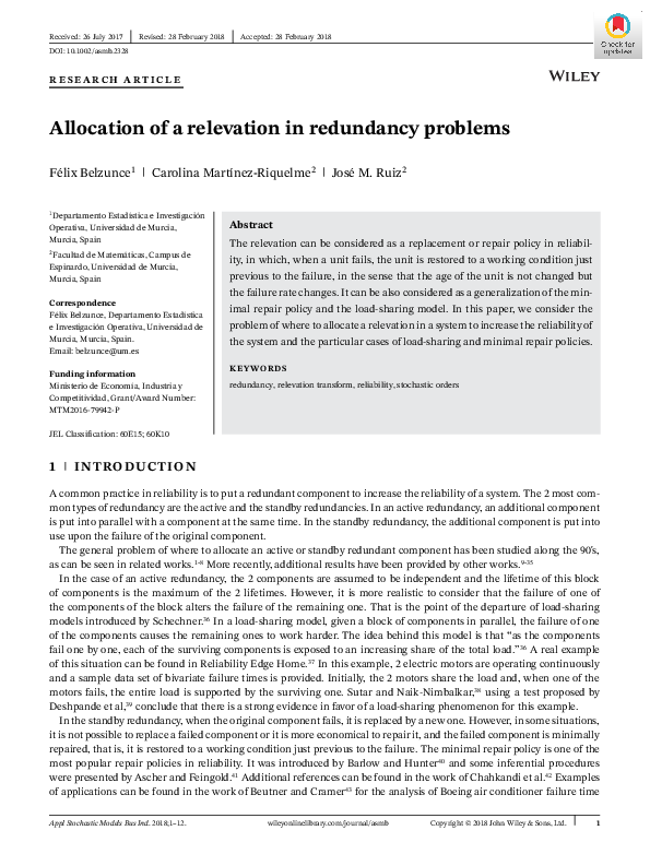 (PDF) Allocation of a relevation in redundancy problems