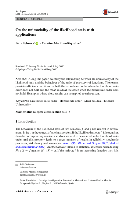 (PDF) On the unimodality of the likelihood ratio with applications