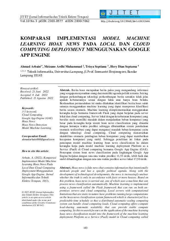 (PDF) Learning Hoax News Pada Local Dan Cloud Computing Deployment Menggunakan Google App Engine