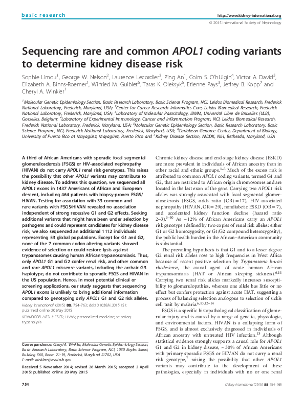(PDF) Sequencing rare and common APOL1 coding variants to determine ...