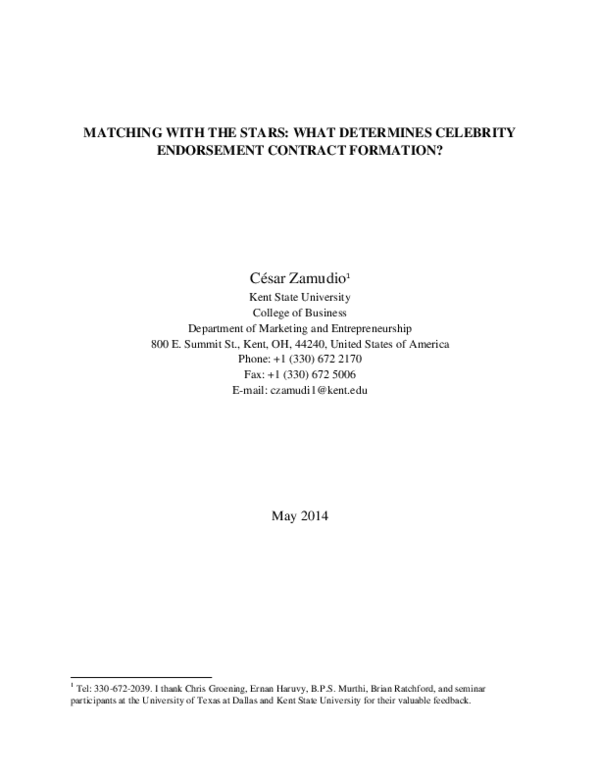 (PDF) Matching with the Stars: What Determines Celebrity Endorsement ...