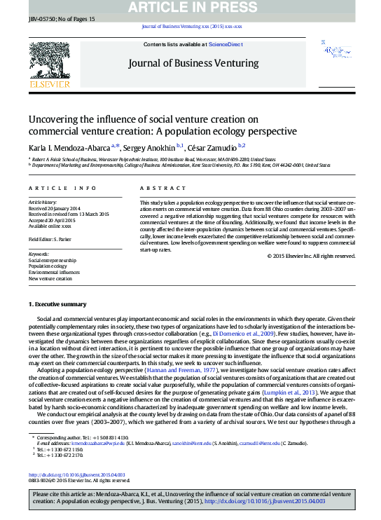 (PDF) Uncovering the influence of social venture creation on commercial ...