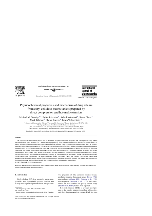 (PDF) Physicochemical properties and mechanism of drug release from ...