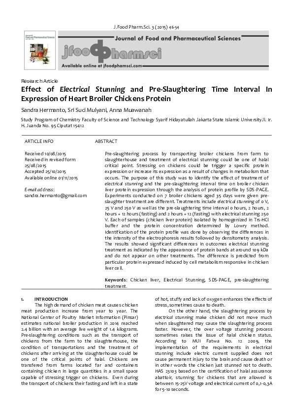 (PDF) Electrical Stunning and Pre-Slaughtering Time Interval Effect in ...