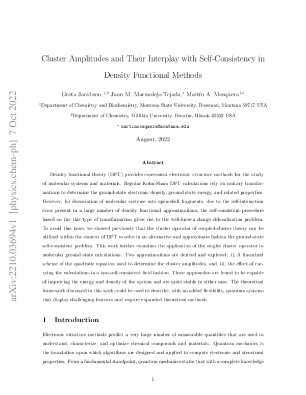 (PDF) Cluster Amplitudes and Their Interplay with Self‐Consistency in Density Functional Methods
