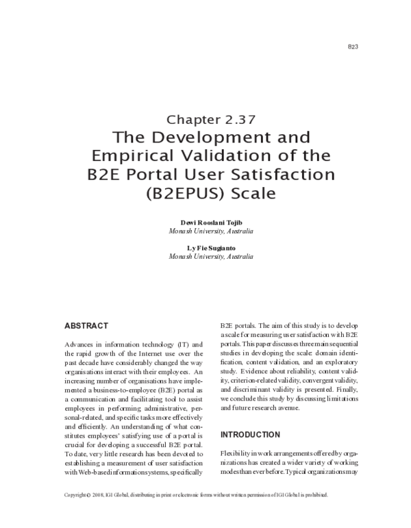 (PDF) The Development and Empirical Validation of the B2E Portal User Satisfaction (B2EPUS) Scale