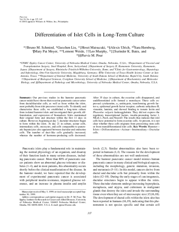 (PDF) Islet Cell Differentiation in Long-Term Culture