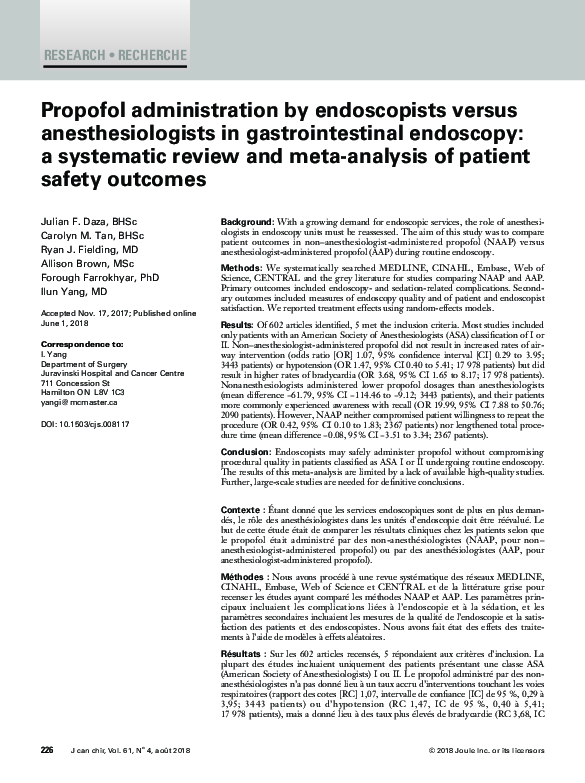 (PDF) Propofol administration by endoscopists versus anesthesiologists ...