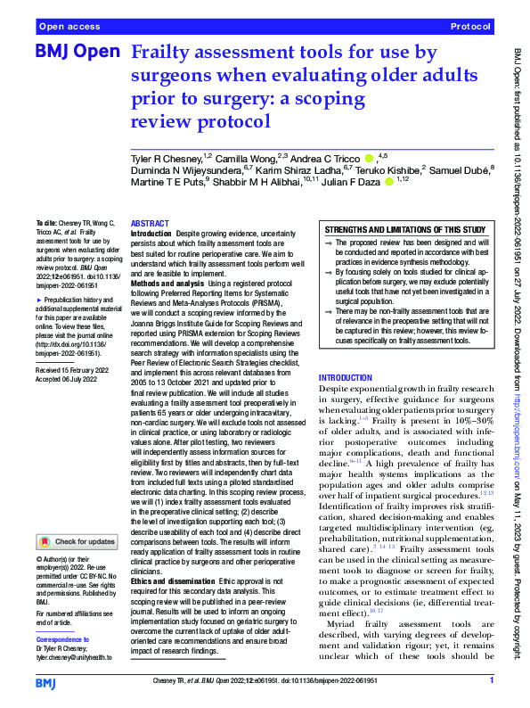 (PDF) Frailty assessment tools for use by surgeons when evaluating ...