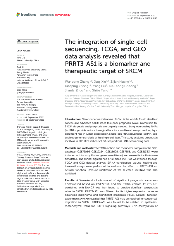 (PDF) The integration of single-cell sequencing, TCGA, and GEO data ...