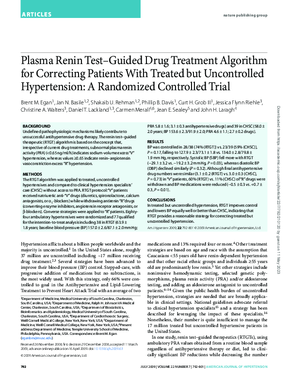 (PDF) Plasma Renin test-guided drug treatment algorithm for correcting ...