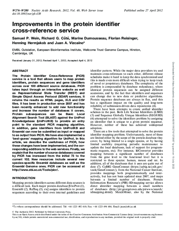 Improvements in the protein identifier cross-reference service