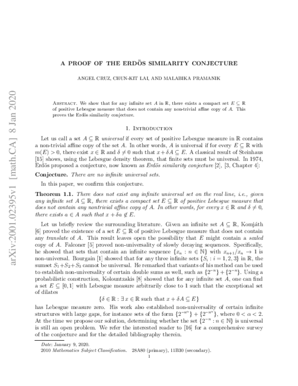 (PDF) A proof of the Erd\"os similarity conjecture