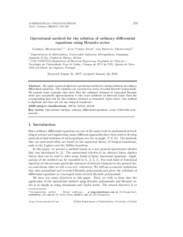 (PDF) Operational method for the solution of ordinary differential equations using Hermite series