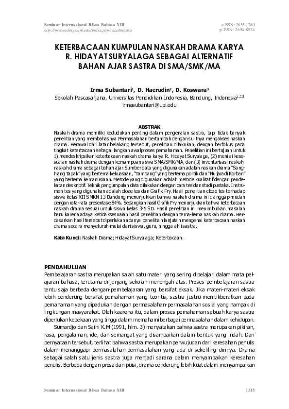 (PDF) Keterbacaan Kumpulan Naskah Drama Karya R. Hidayat Suryalaga ...