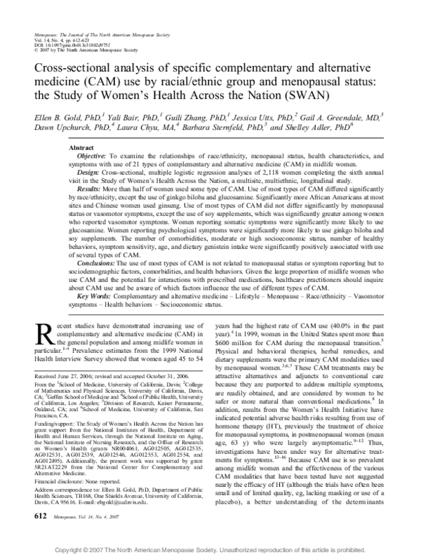 (PDF) Cross-sectional analysis of specific complementary and alternative medicine (CAM) use by ...