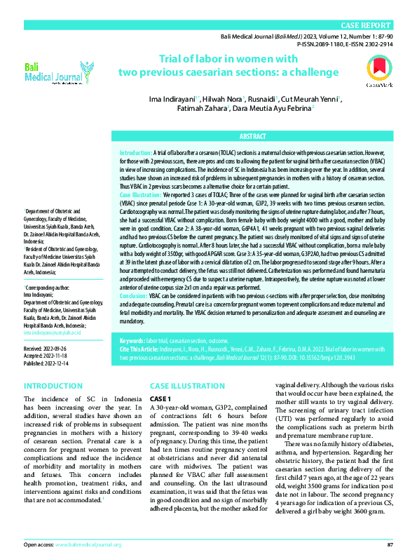 (PDF) Trial of labor in women with two previous caesarian sections: a ...
