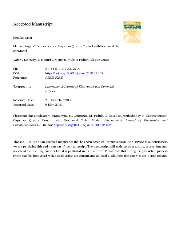 Pdf Quality Control Of Capacitors Via Fractional Model