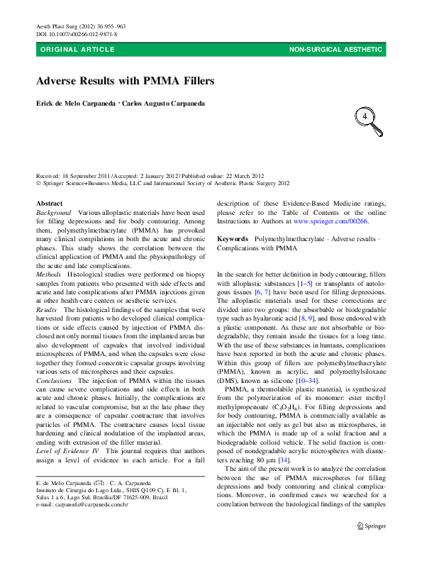 (PDF) Adverse Results with PMMA Fillers