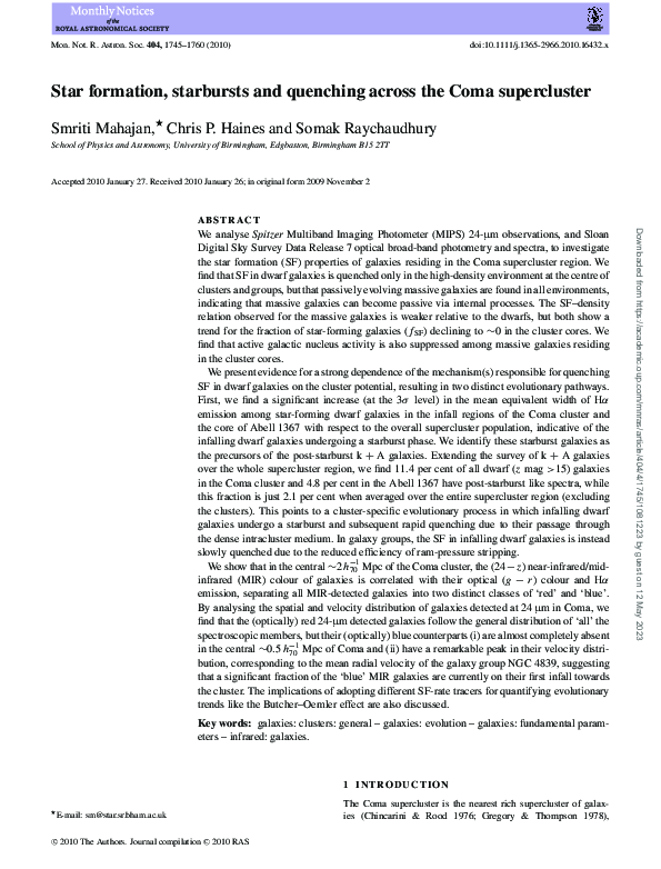 (PDF) Star formation, starbursts and quenching across the Coma supercluster