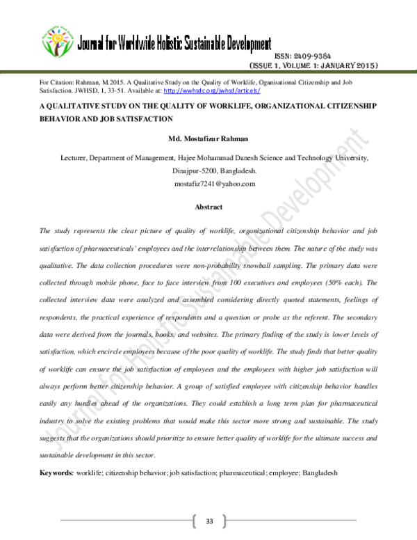 (PDF) A Qualitative Study on the Quality of Worklife, Organizational Citizenship Behavior and ...
