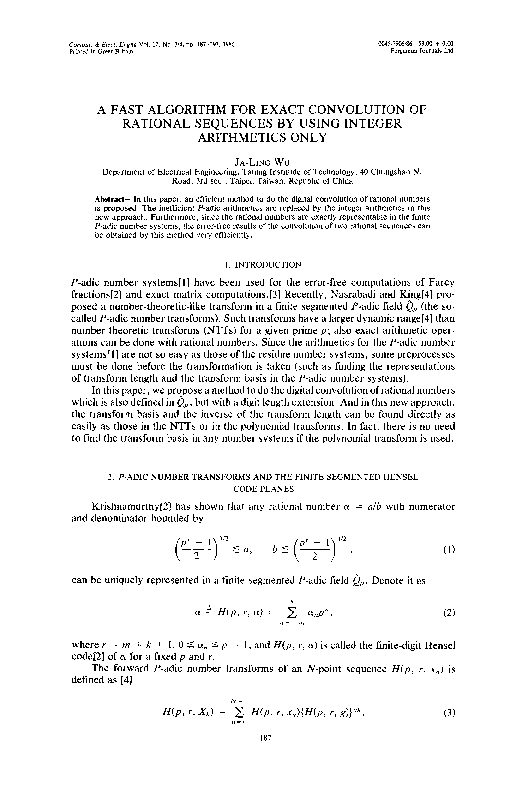 Pdf Efficient Integer Arithmetic For Rational Sequence Convolution