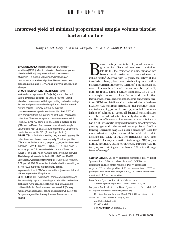 (PDF) Improved yield of minimal proportional sample volume platelet ...