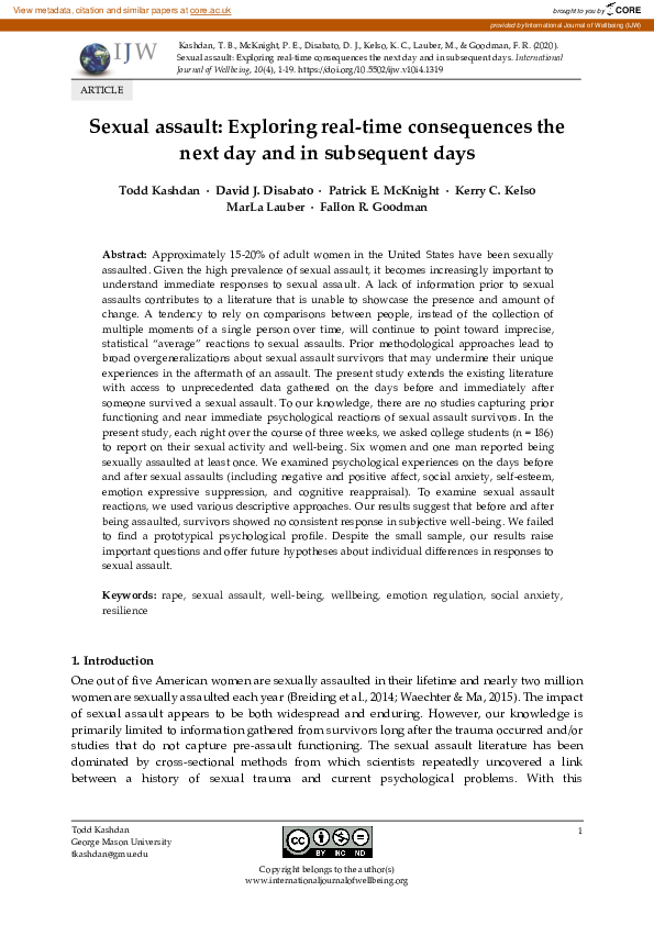 (PDF) Sexual Assault: Exploring Real-Time Consequences the Next Day and ...