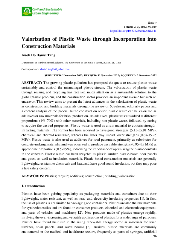 (PDF) Valorization of Plastic Waste through Incorporation into ...