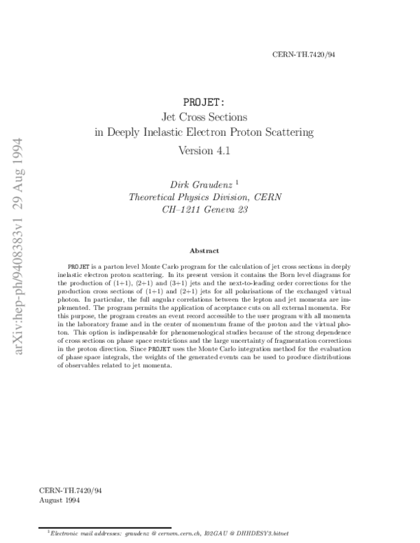 (PDF) PROJET: Jet cross sections in deeply inelastic electron proton ...