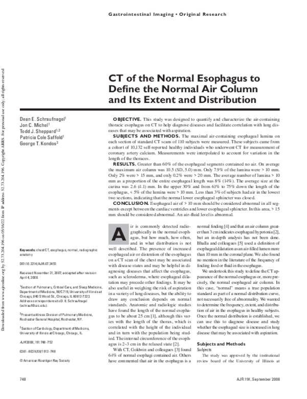 (PDF) CT of the Normal Esophagus to Define the Normal Air Column and ...