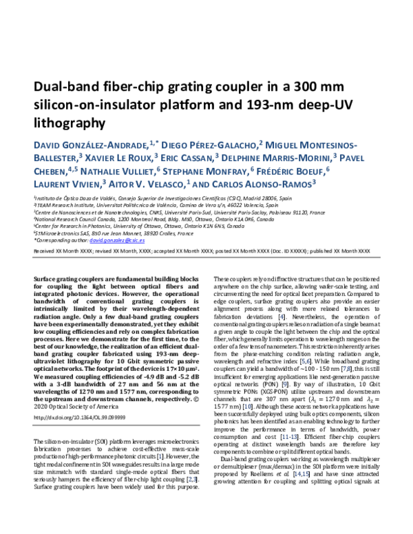 (PDF) Dual-band fiber-chip grating coupler in a 300 mm silicon-on ...