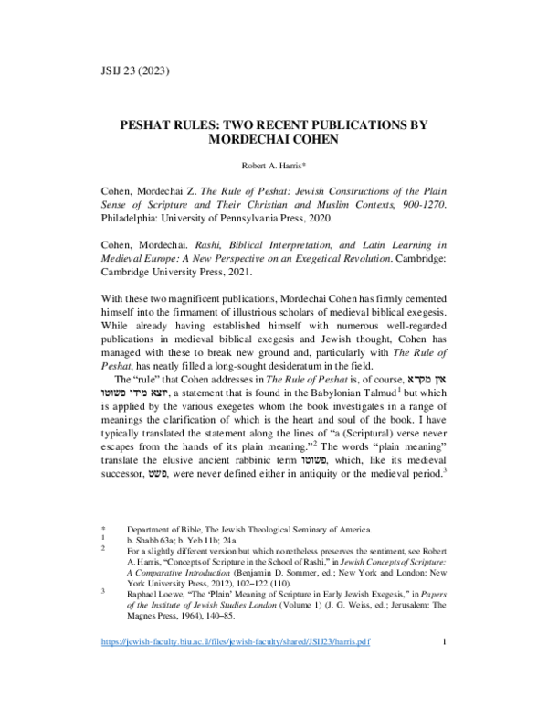 (PDF) PESHAT RULES: TWO RECENT PUBLICATIONS BY MORDECHAI COHEN