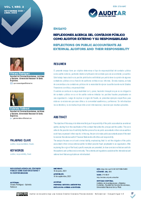 (PDF) Reflexiones acerca del auditor externo y su responsabilidad
