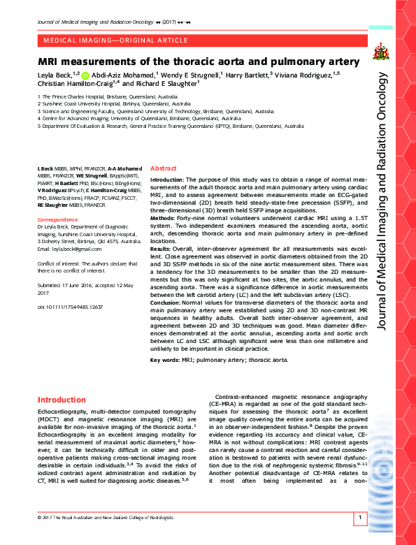 (PDF) MRI measurements of the thoracic aorta and pulmonary artery