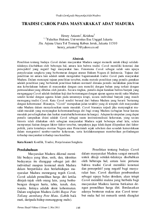 (PDF) Tradisi Carok pada Masyarakat Adat Madura