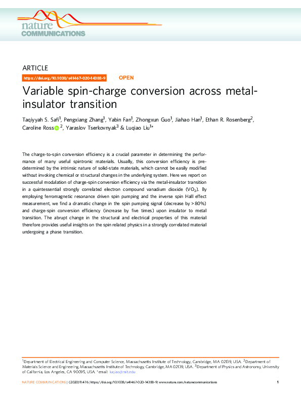(PDF) Variable spin-charge conversion across metal-insulator transition