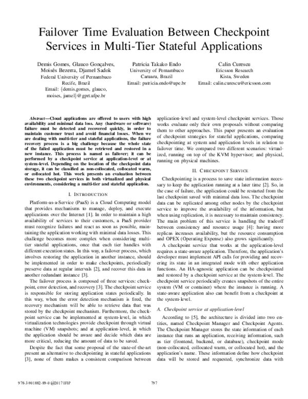 Pdf Failover Time Evaluation Between Checkpoint Services In Multi Tier Stateful Applications
