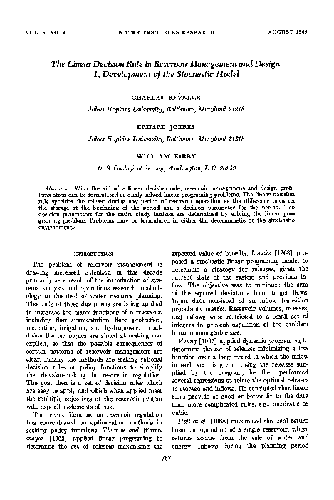 Pdf The Linear Decision Rule In Reservoir Management And Design 1