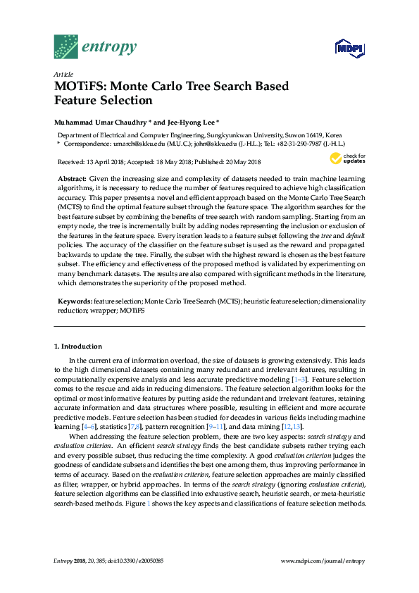 (PDF) MOTiFS: Monte Carlo Tree Search Based Feature Selection