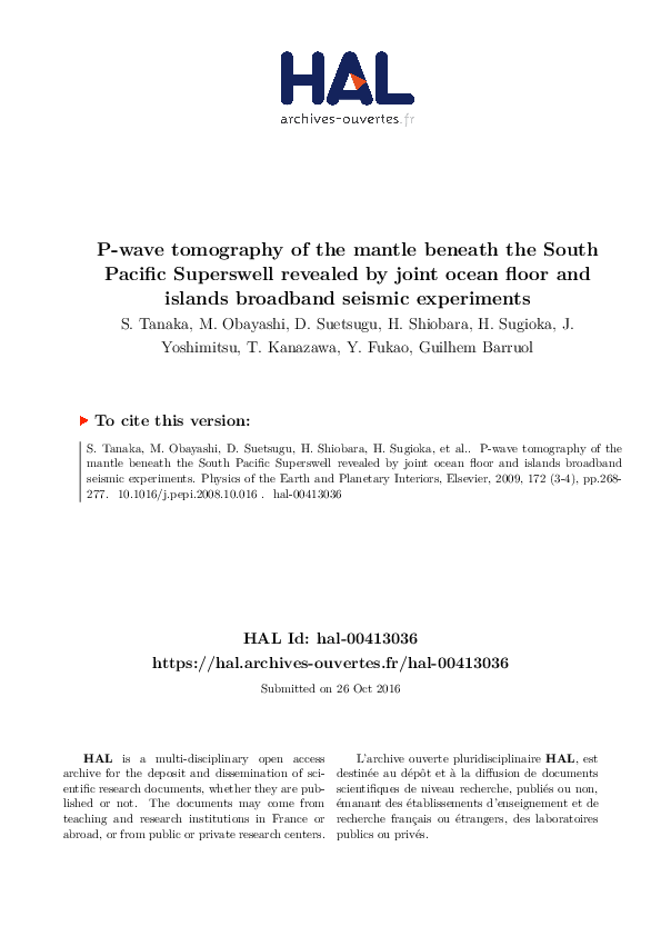 (PDF) P-wave tomography of the mantle beneath the South Pacific ...