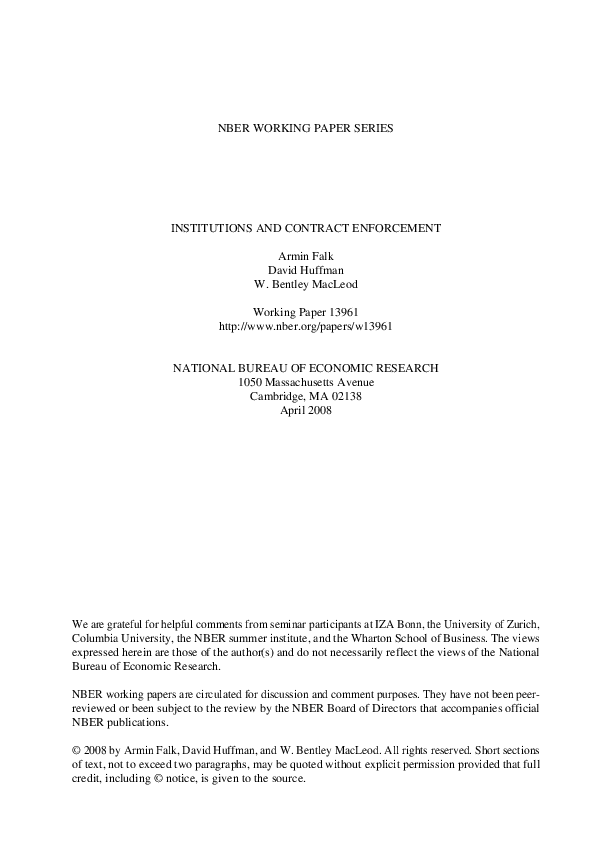 (PDF) Institutions and Contract Enforcement