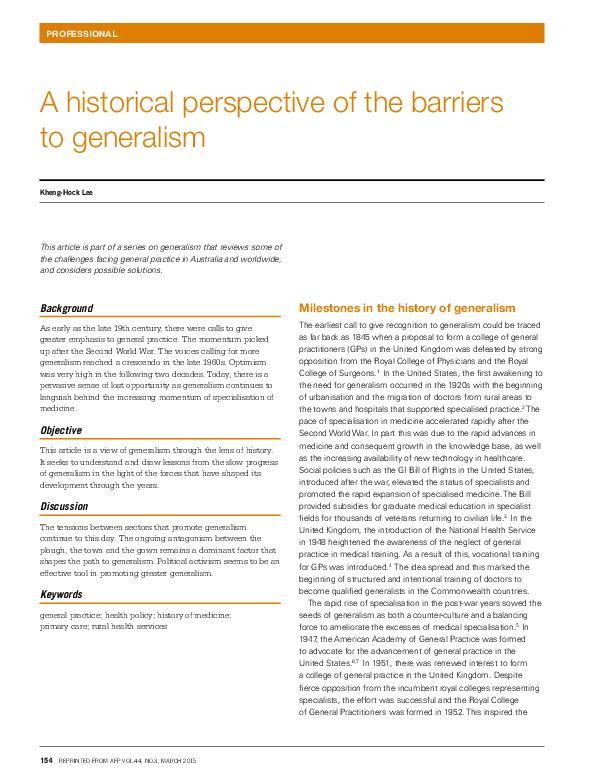 (PDF) A historical perspective of the barriers to generalism