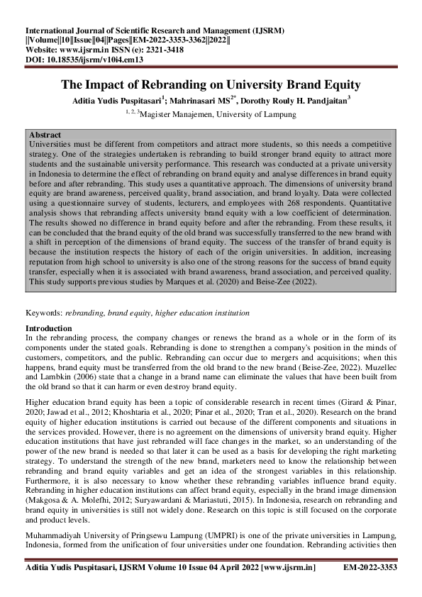 (PDF) The Impact of Rebranding on University Brand Equity
