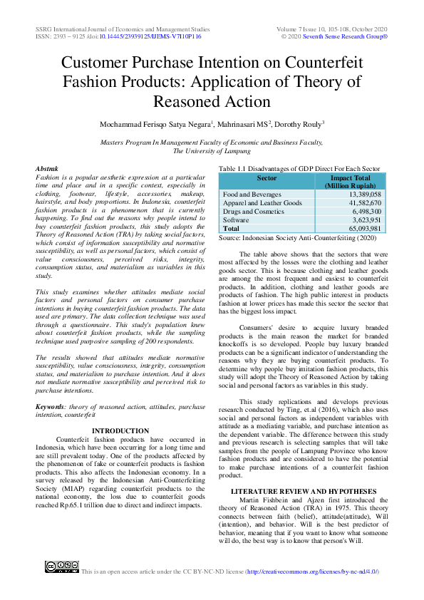 (PDF) Customer Purchase Intention on Counterfeit Fashion Products ...