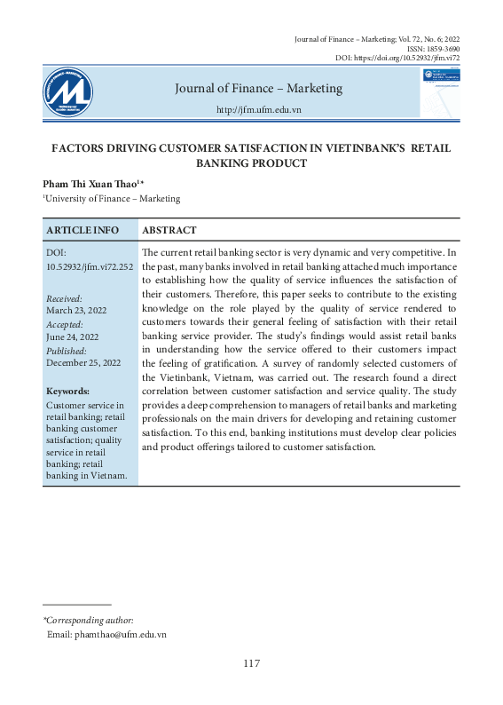 (PDF) Factors driving customer satisfaction in Vietinbank’s retail ...