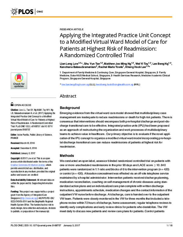 (PDF) Applying the Integrated Practice Unit Concept to a Modified Virtual Ward Model of Care for ...